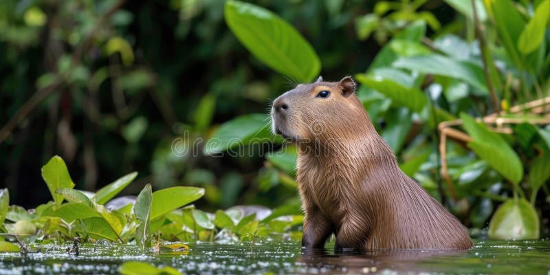 Capybara Sitting in Water stock photo. Image of large - 308940494