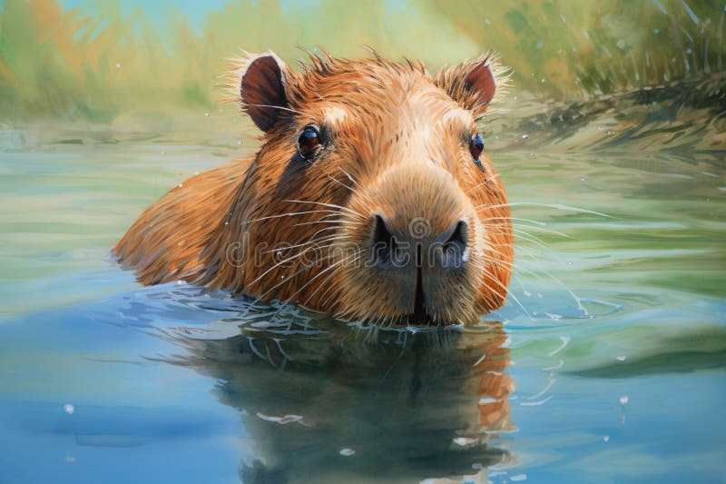 Capybara Swims in the Water. Realistic Illustration Stock Illustration ...