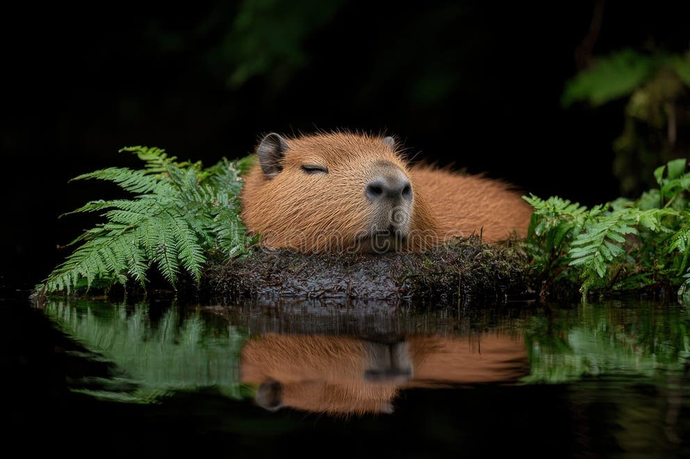 Capybara Taking a Nap by the Water Stock Illustration - Illustration of ...