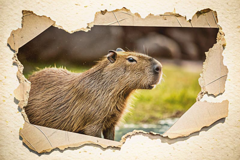 Capybara Torn Paper Photo Effect Layout-generated by Ai Stock ...