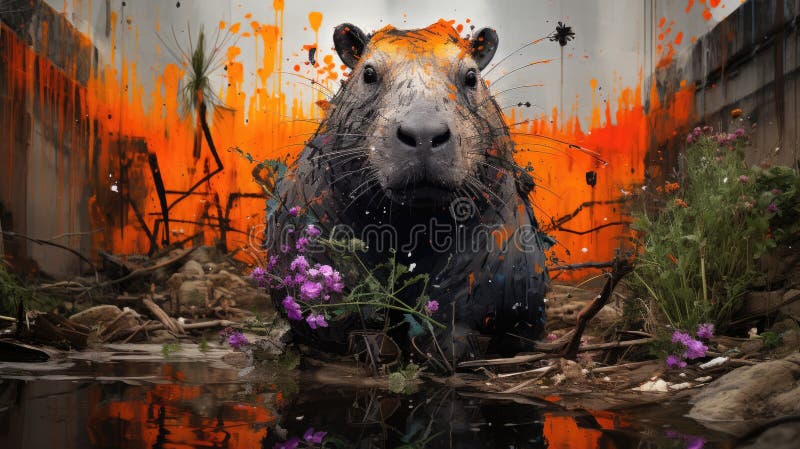 Capybara in an Urban Graffiti Style Stock Image - Image of style, south ...