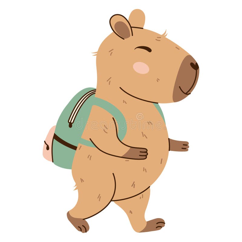 Capybara Walking with a Backpack, Ready for School. Flat Hand-drawn ...