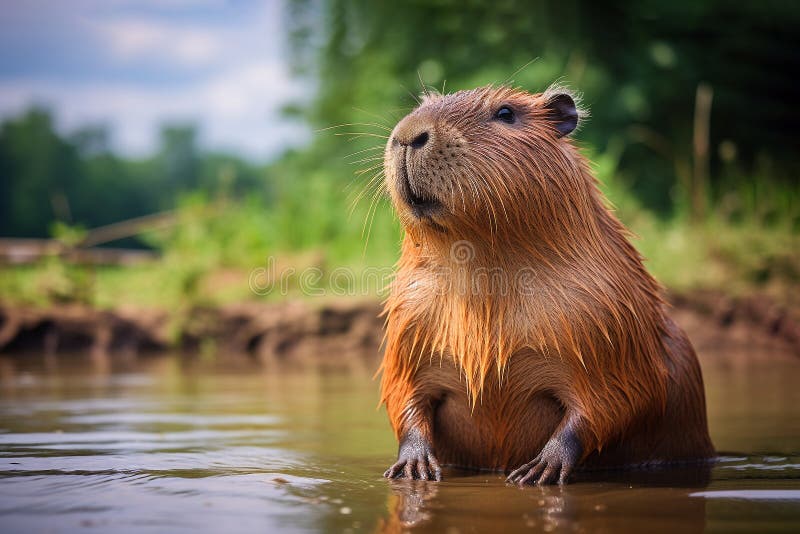 Capybara in Water Wild Animal Stock Illustration - Illustration of ...