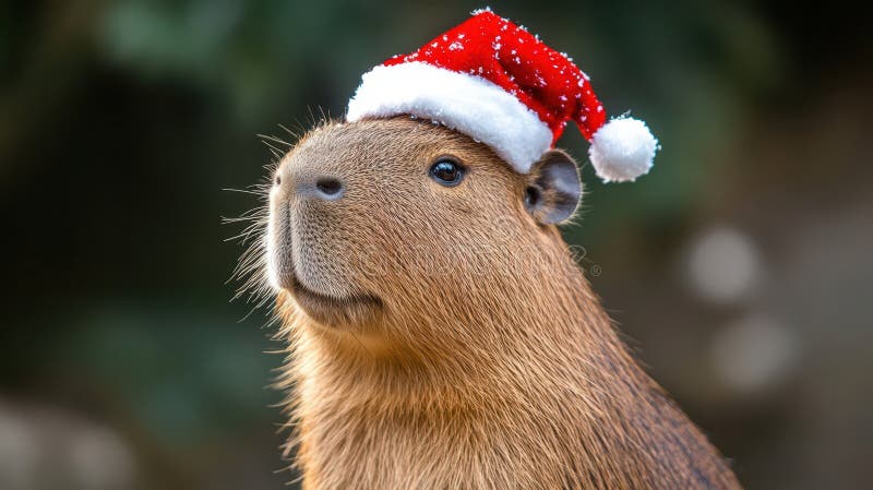 A Capybara Wearing a Santa Hat Stock Illustration - Illustration of ...