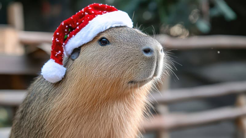 A Capybara Wearing a Santa Hat in a Zoo Stock Illustration ...
