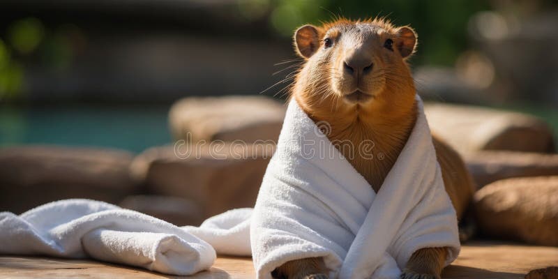 Capybara Wrapped in Towel Relaxing at Spa. Stock Photo - Image of ...