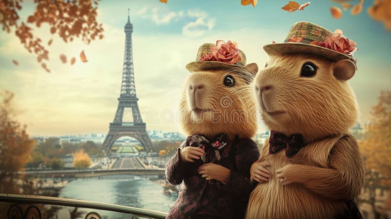 Capybaras in Paris, Eiffel Tower Backdrop, Autumn Scenery, Stylish Hats ... Capybaras in Paris, Eiffel Tower Backdrop, Autumn Scenery, Stylish Hats ...