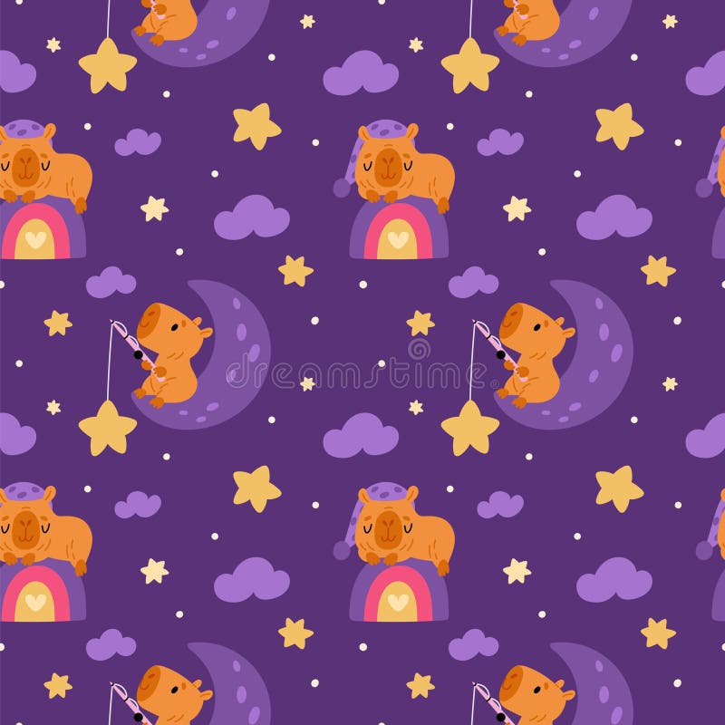 Capybaras Seamless Pattern. Cute Funny Animals. Good Night Elements ... Capybaras Seamless Pattern. Cute Funny Animals. Good Night Elements ...