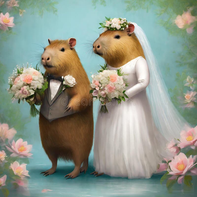 Wedding Ceremony, Bride and Groom - Capybaras Stock Illustration ...