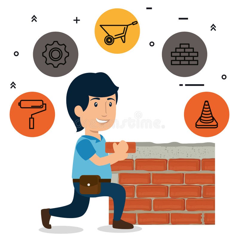 Carácter Del Constructor Con El Material De Construcción Ilustración ...