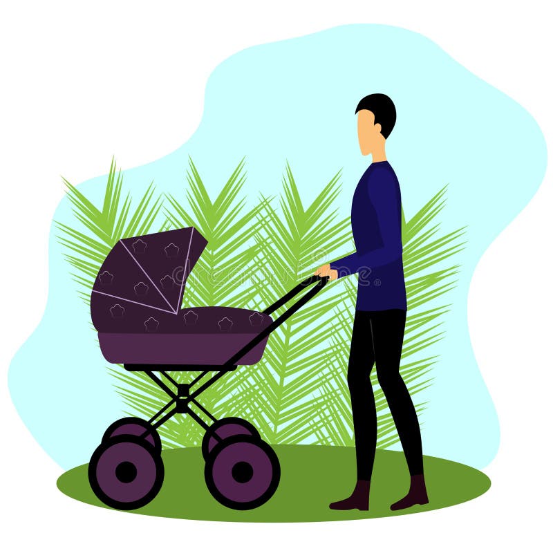 Dad walks with stroller stock vector. Illustration of fern - 164847766