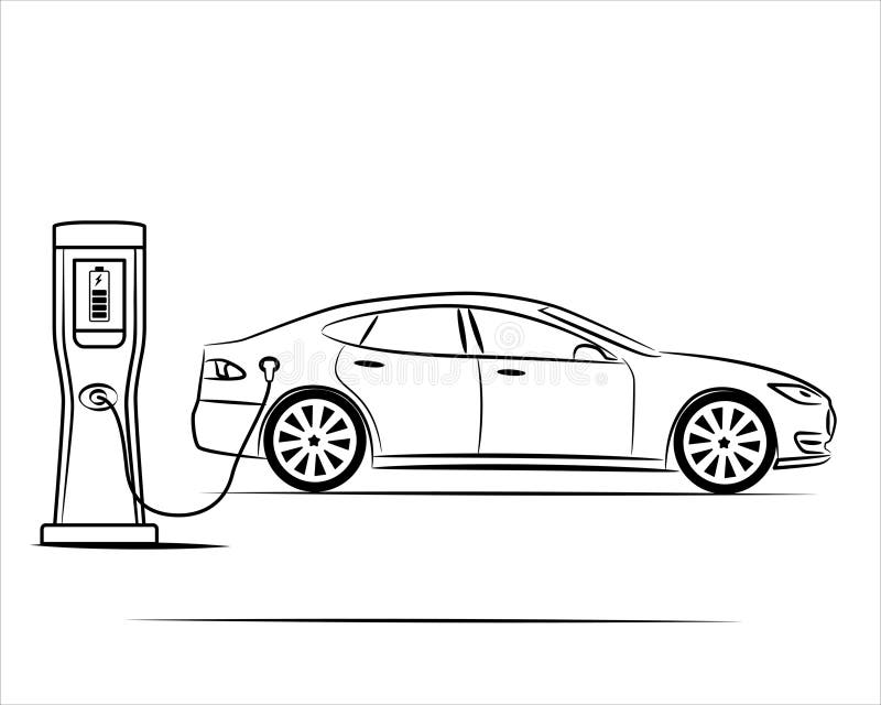 Modern Electric Car and Charging Station Stock Vector - Illustration of ...