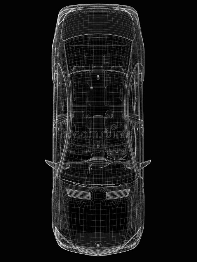 Car 3D model, top view stock illustration. Illustration of engine ...