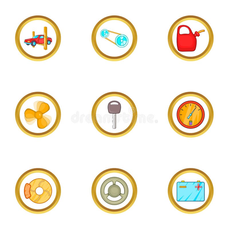 Car Accessories Icons Set, Cartoon Style Stock Vector - Illustration of ...