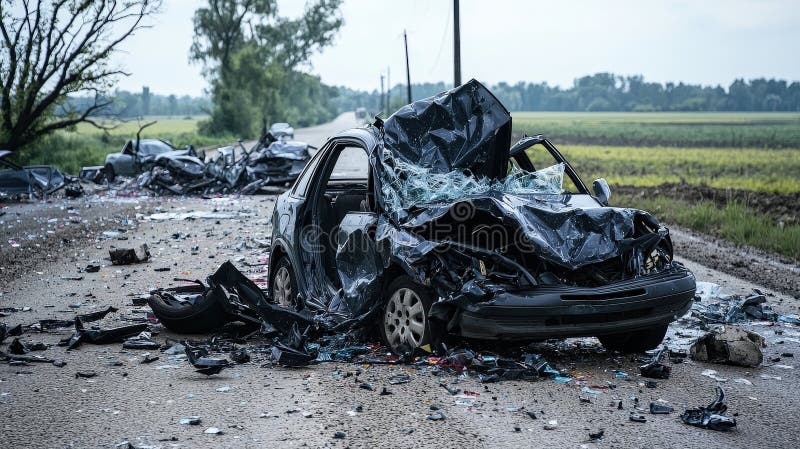 Car Accident Aftermath Rural Road Photography Desolate Environment Wide ...