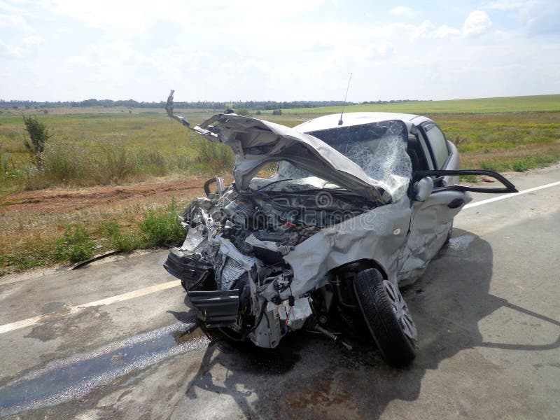Car Accident. Broken Crash Car on Road Stock Photo - Image of rearview ...