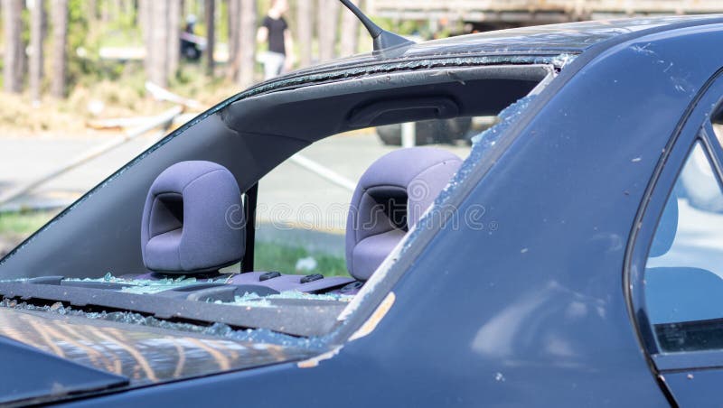 A Car after an Accident with a Broken Rear Window. Broken Window in a ...