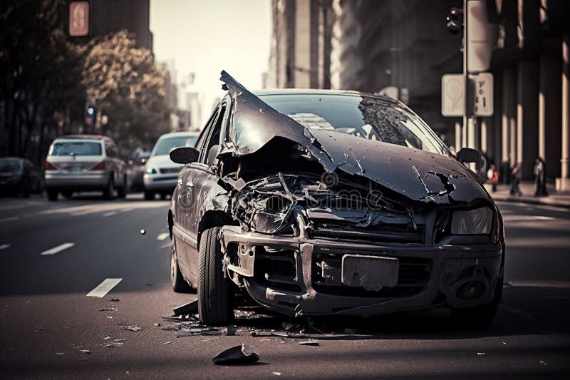 Car Accident in the City: Broken Vehicle Stranded on the Road. AI Stock ...