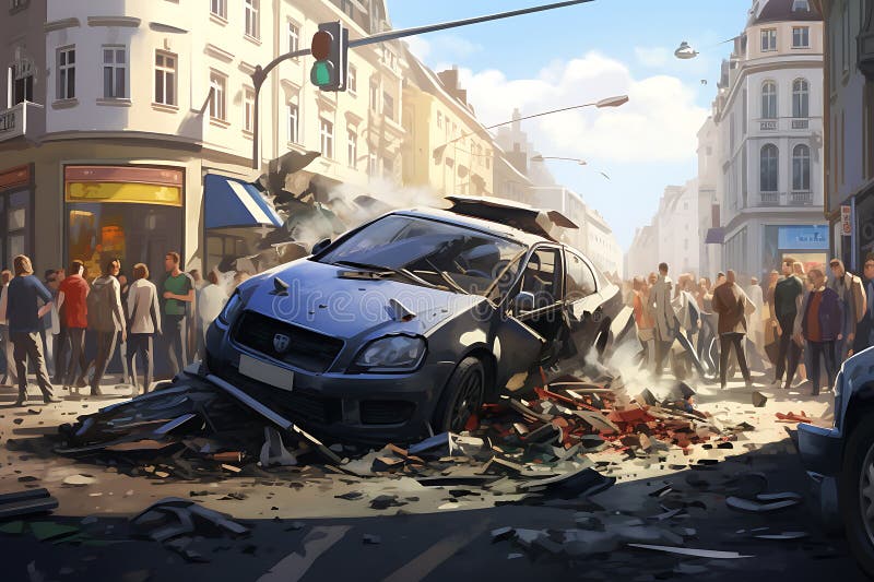 Car Accident on the City Street. 3D Rendering Stock Illustration ...
