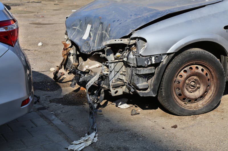 Car accident damaged front stock image. Image of damage - 277629479