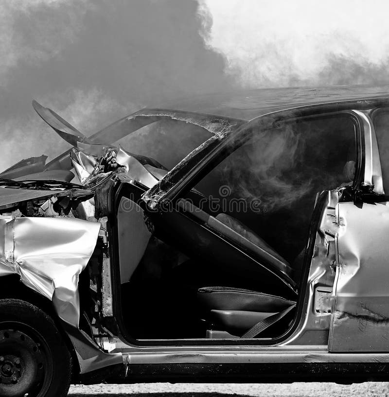 Car after the Accident and Dense Smoke Stock Photo - Image of road ...
