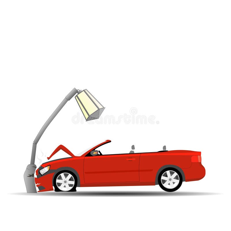 Car Accident. the Red Car Crashed into a Lamp Post Stock Vector ...