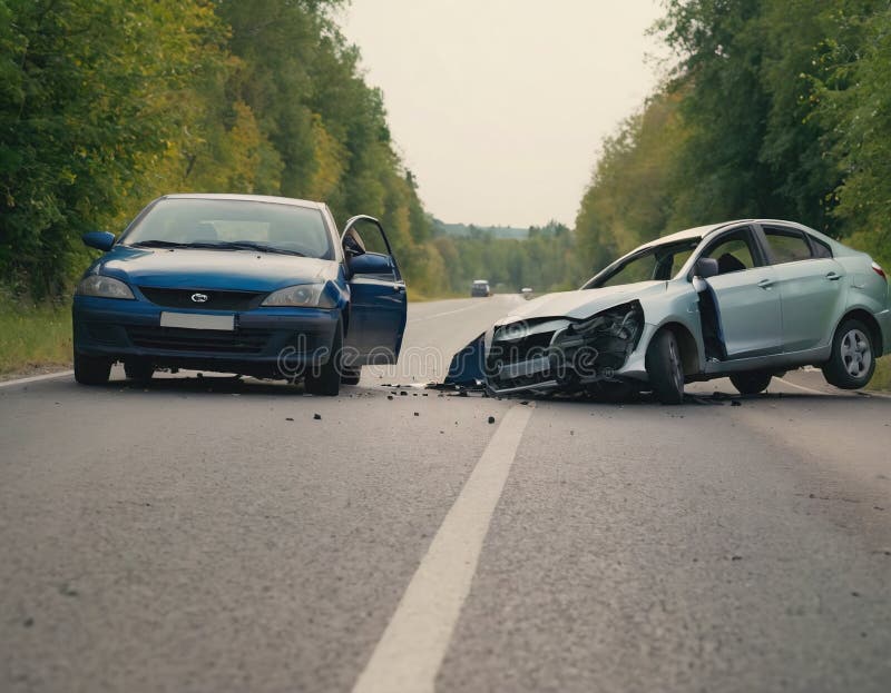Car Accident on the Road after Collision with Another Car on the Road ...
