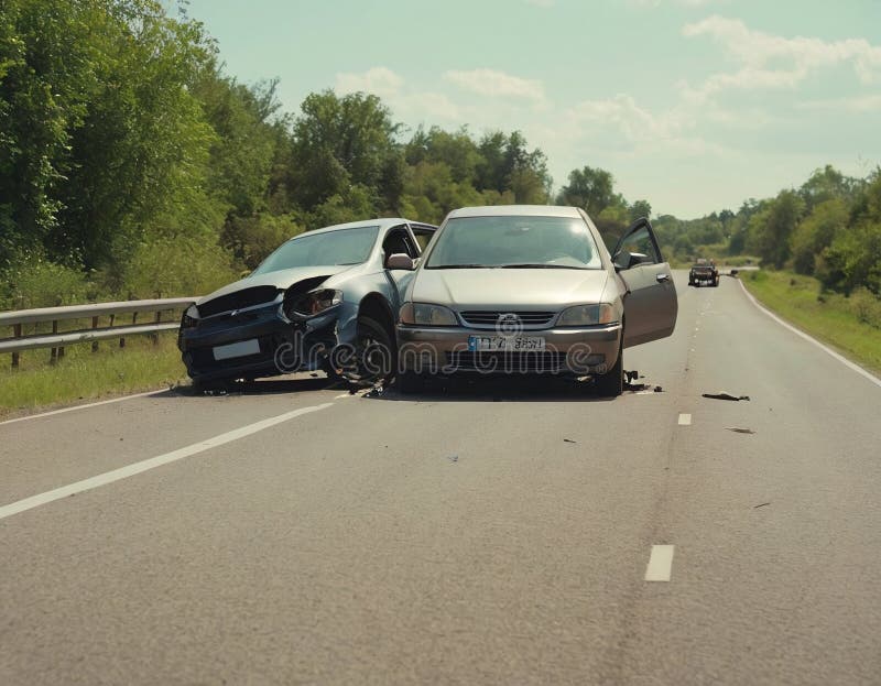 Car Accident on the Road after Collision with Another Car on the Road ...