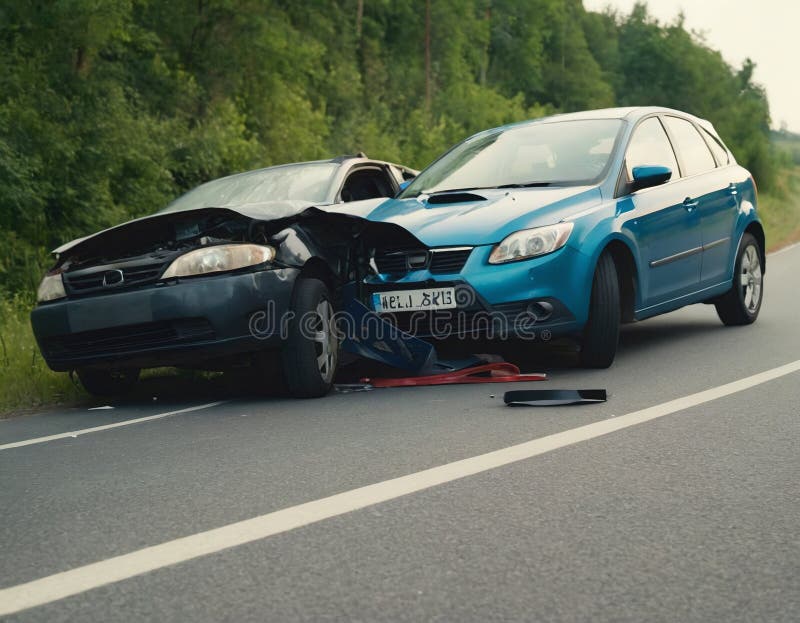 Car Accident on the Road after Collision with Another Car on the Road ...