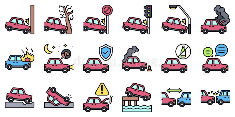 Car Accident and Safety Related Filled Icon Set 1 Stock Vector ...