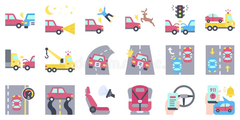 Car Accident and Safety Related Flat Icon Set 2 Stock Vector ...