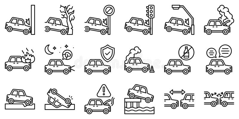 Car Accident and Safety Related Line Icon Set 1 Stock Vector ...