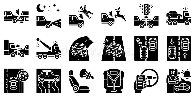 Car Accident and Safety Related Solid Icon Set 2 Stock Vector ...