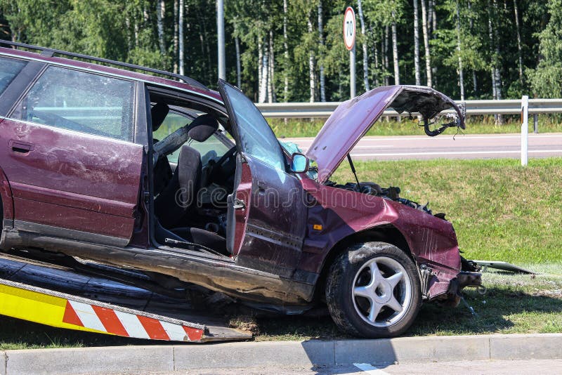 Car Accident in the Street. Smashed Auto after Car Collision Stock ...