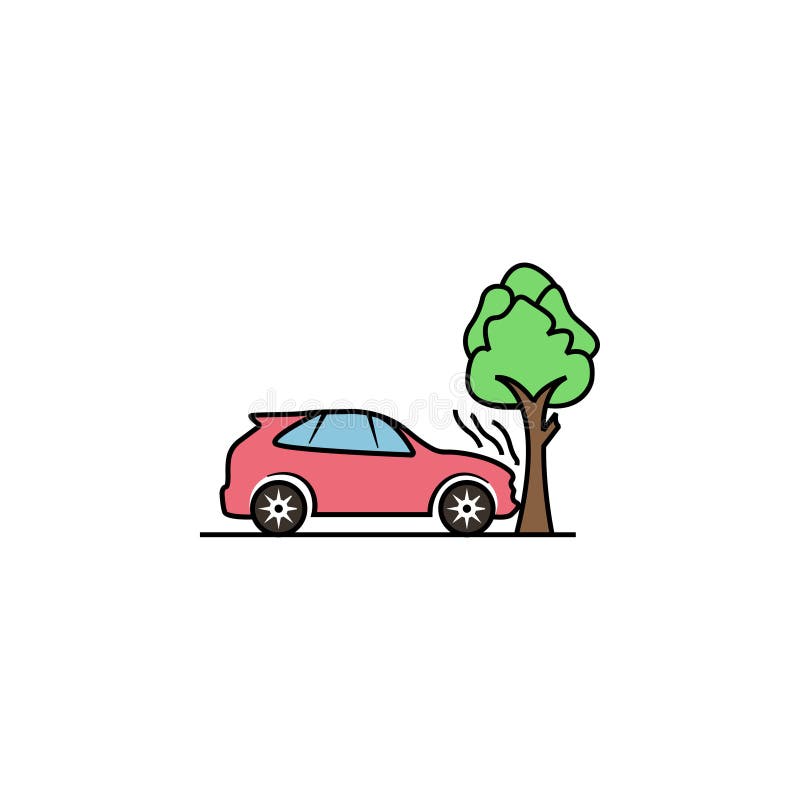 Car Accident with Tree Icon Stock Vector - Illustration of line, road ...