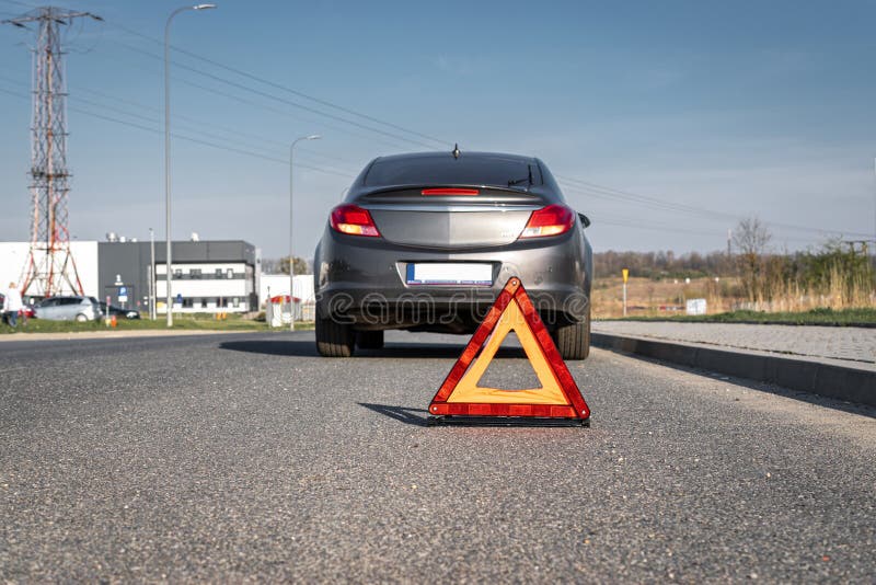 Car Accident Triangle. Auto Vehicle Broken Down on Road. Motor Car ...