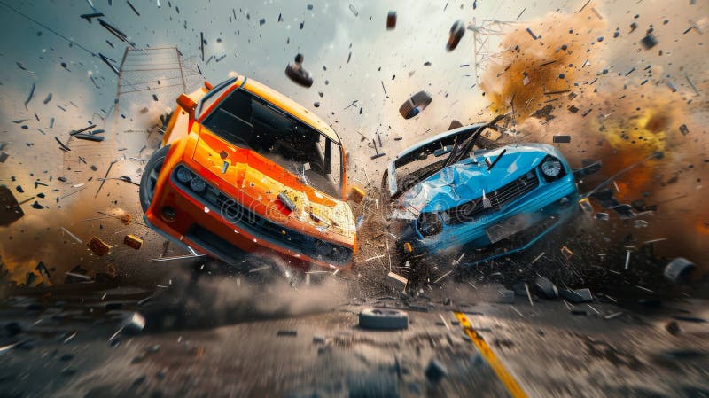 Car Accident with Two Cars Colliding. Generative AI. Stock Illustration ...