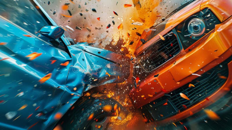 Car Accident with Two Cars Colliding. Generative AI. Stock Illustration ...