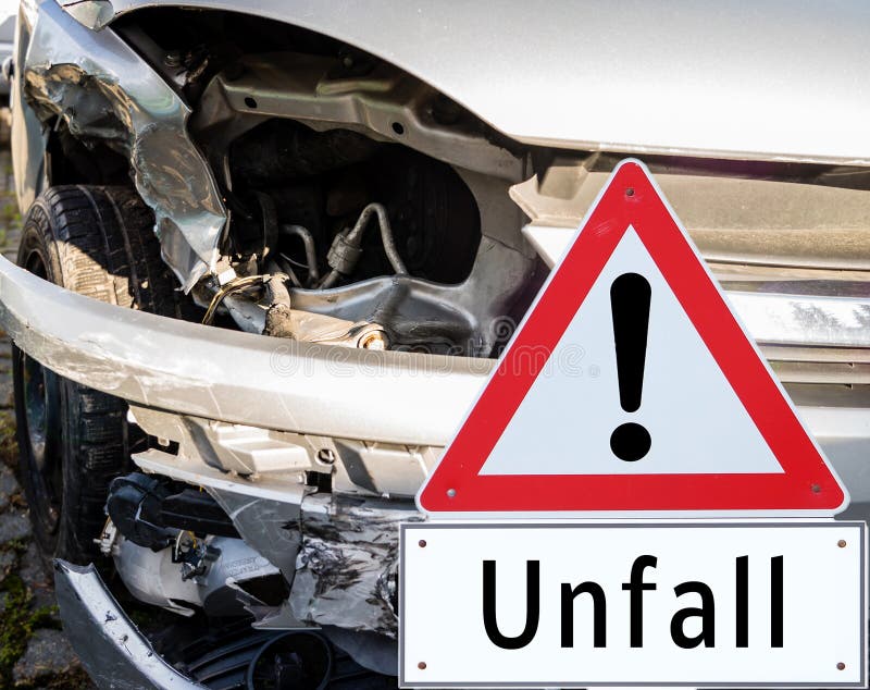 Accident Warning with Rod Signs and Wrecked Car Isolated Stock Photo ...