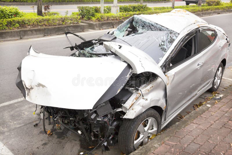 Car Accident and Wrecked Car on the Road Stock Photo - Image of ...
