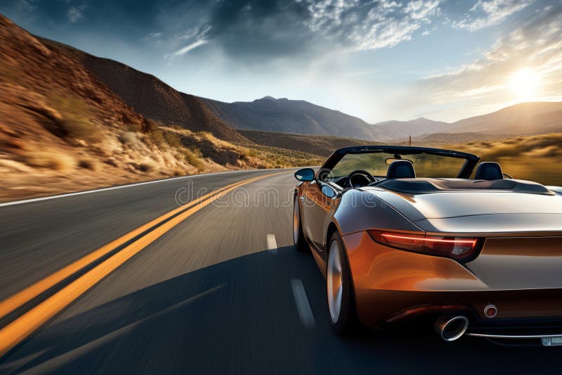 Car in Action, Speeding Down a Scenic Road, Capturing the Essence of ...