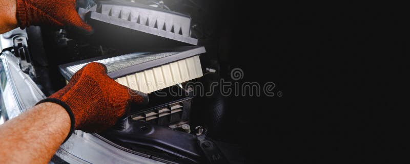 Car Air Filter Being Inserted into Air Filter Box in the Automobile ...