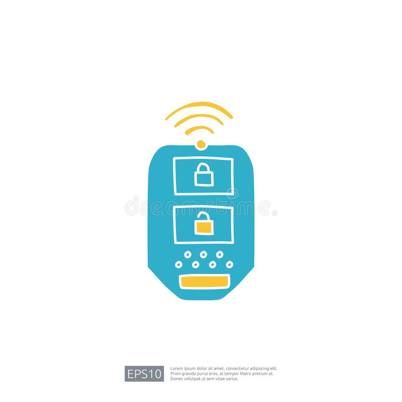 Car Alarm Keychain Icon. Remote Key Lock Control Doodle Sign Symbol ...