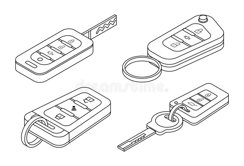 Car Alarm System Icons Set Outline Vector. Car Key Stock Illustration ...