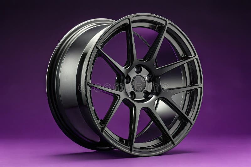 Car Alloy Black Wheel Disk on Purple Background. Replacement and ...