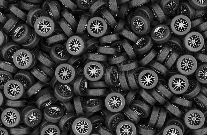 Car Alloy Wheels with Tyres Background, Wallpaper. 3D Rendering Stock ...