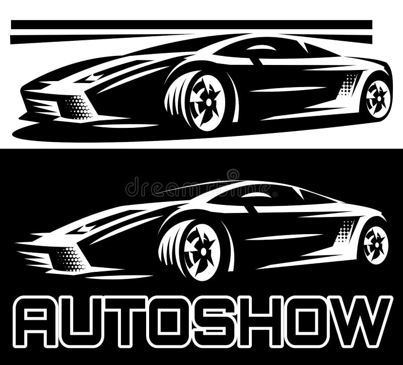 The Car As a Design Element. Set of Two Monochrome Templates Stock ...