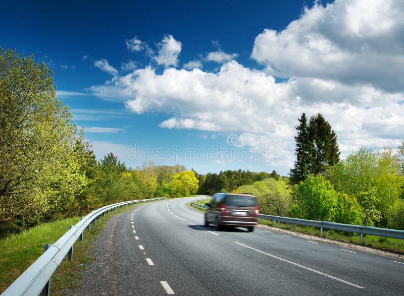 Car on Asphalt Road in Beautiful Spring Day Stock Image - Image of ...