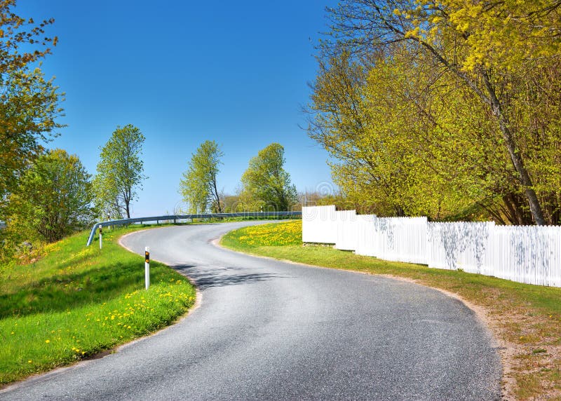 Car on Asphalt Road in Beautiful Spring Day Stock Image - Image of ...