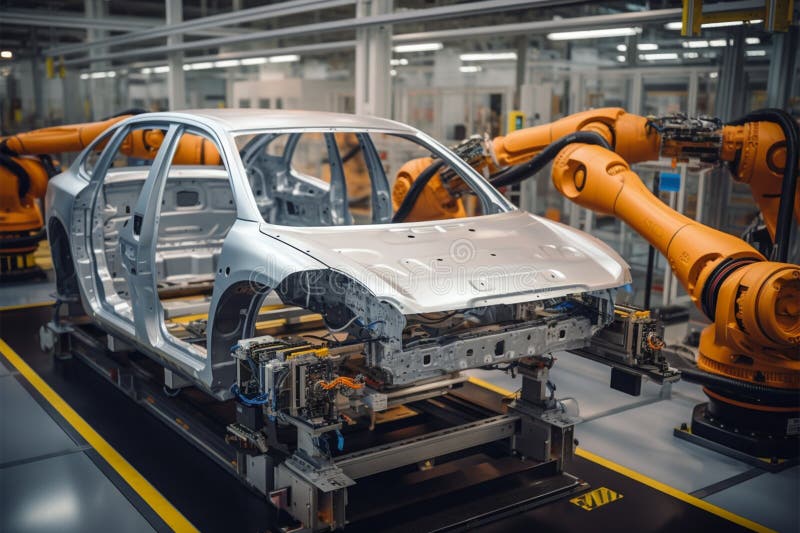 A Car Assembly Line with a Car Being Worked on Stock Illustration ...